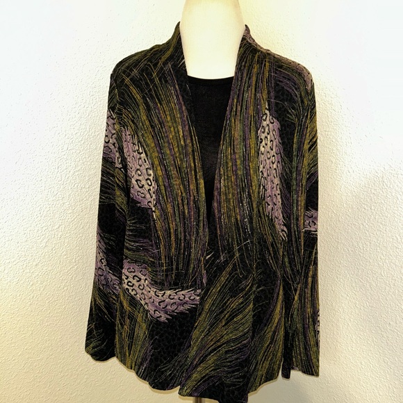 JM Collection | Jackets & Coats | Jm Collection Black Feather Pattern ...